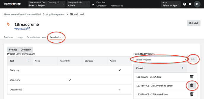 Initial Procore + 1Breadcrumb Integration (Manual Project Syncing)